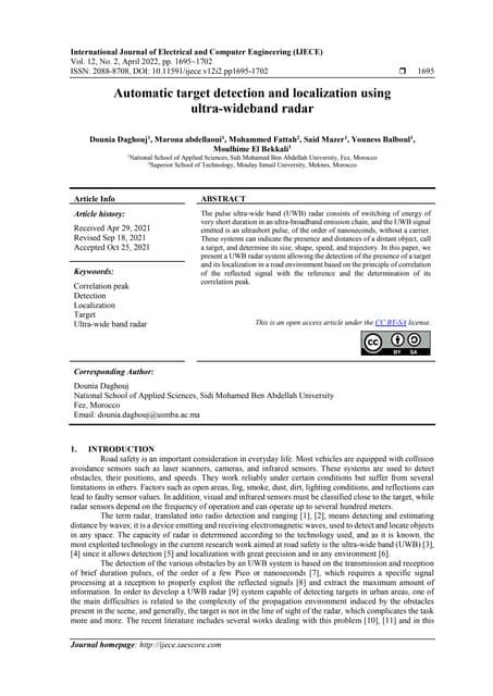 Automatic Target Detection And Localization Using Ultra Wideband Radar Pdf