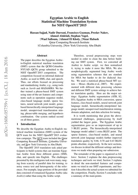 Pdf Egyptian Arabic To English Statistical Machine Translation System For Nist Openmt2015