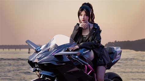 美女 帅气 皮衣 高马尾 机车 摩托车 动漫 壁纸1920x1080高清大图彼岸桌面
