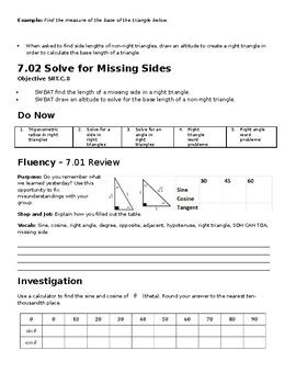 Solve For Missing Side Trigonometry By Hailey Triggs TPT