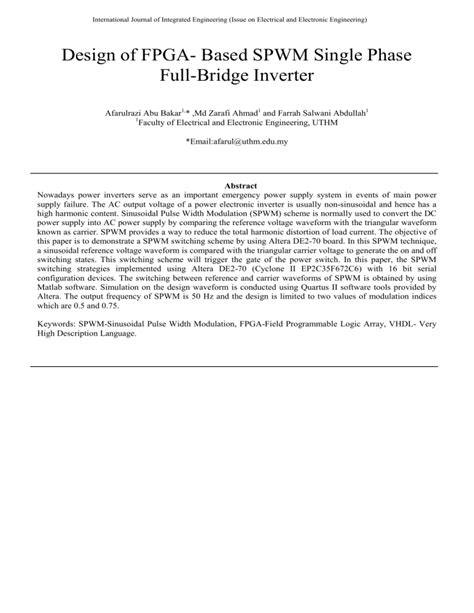 Design Of Fpga Based Spwm Single Phase Full