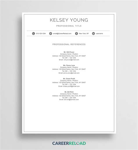 Resume Reference Sheet Page