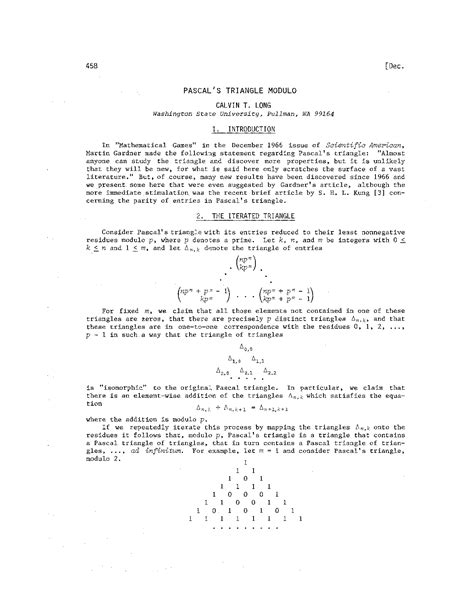 SOLUTION Pascal S Triangle Modulo Studypool