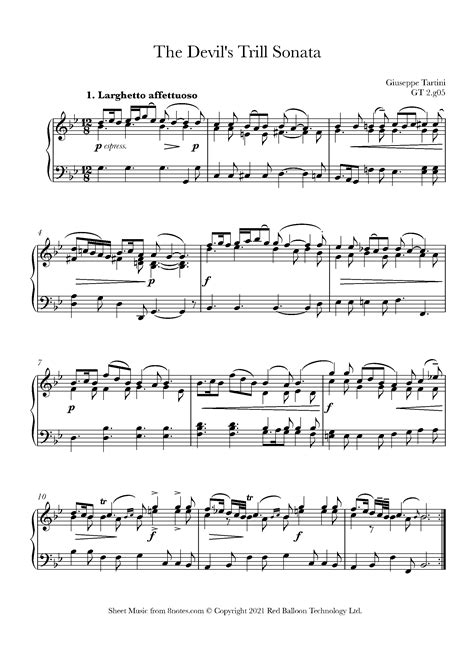 Tartini The Devils Trill Sonata 1 Larghetto Affettuoso Sheet Music