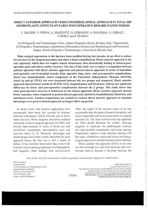 Pdf Direct Anterior Approach Versus Posterolateral Approach In Total Hip Arthroplasty Effects