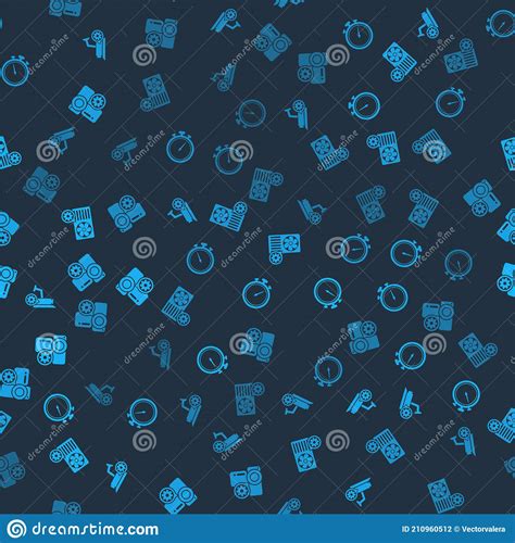 Set Security Camera Setting Stopwatch Air Conditioner And Video On Seamless Pattern Vector