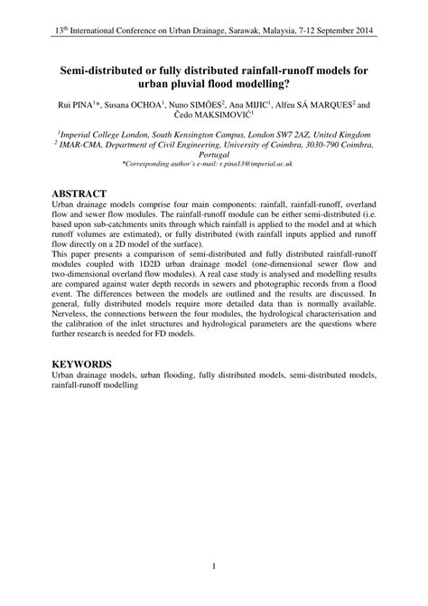 Pdf Semi Distributed Or Fully Distributed Rainfall Runoff Models For