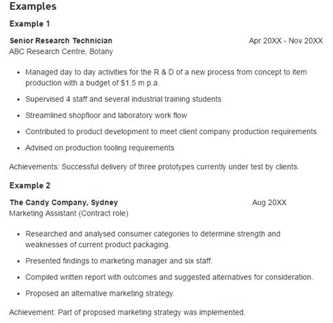 Employment Section Resume Examples Uts Careers