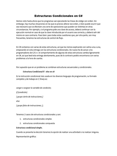 Estructuras Condicionales En C Sharp Pdf C Sharp Lenguaje De Programación Lenguaje De