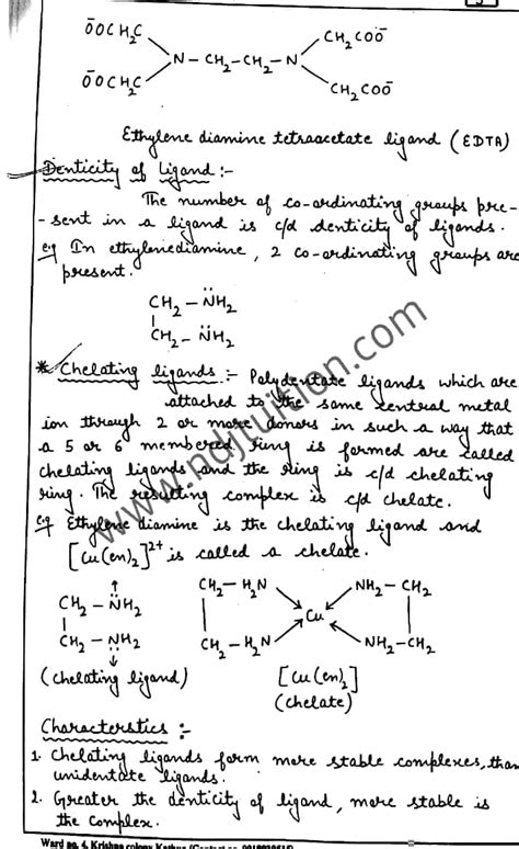 Co Ordination Compound Handwritten Notes For 12th Class Chemistry