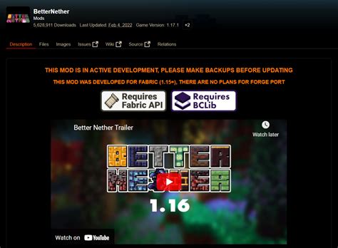 Add Note That This Is A Fabric Mod On Curseforge Page Couplings Issues Minecraft