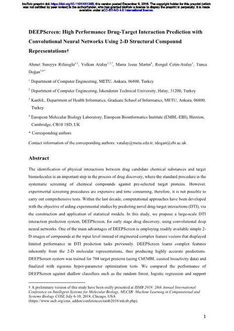 Deepscreen High Performance Drug Target Interaction Prediction With Convolutional Neural
