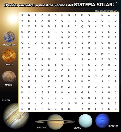 Sopa De Letras De Planetas Del Sistema Solar