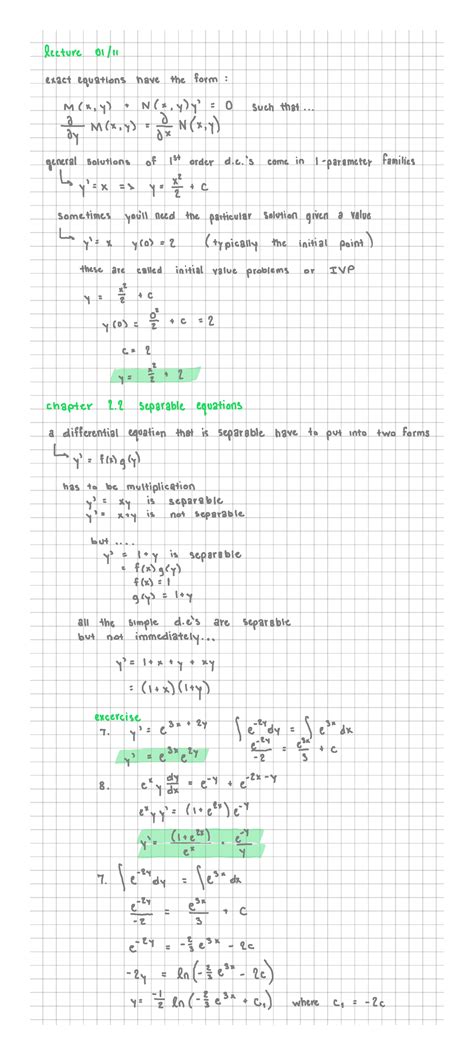 Lecture Separable And Exact Equations 01 11 L E Ctur E 01 11 E X