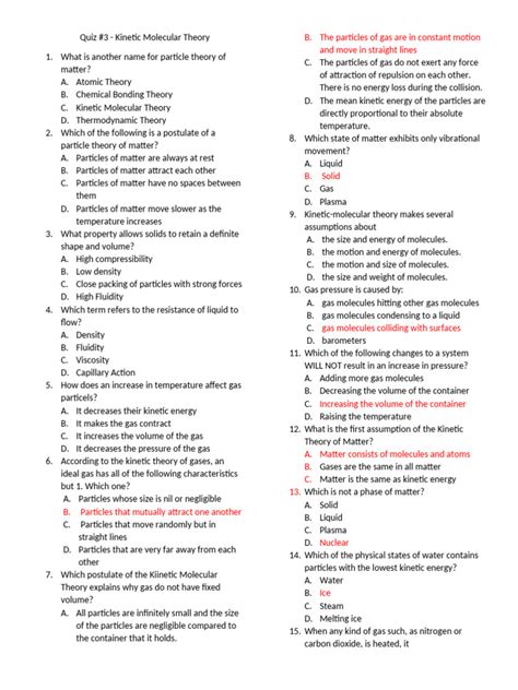 Quiz 3 What Is Another Name For Particle Theory Of Matter Pdf Gases Liquids