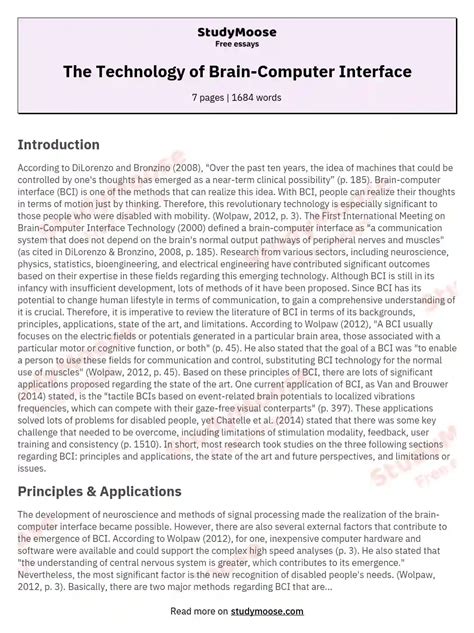 The Technology Of Brain Computer Interface Free Essay Example