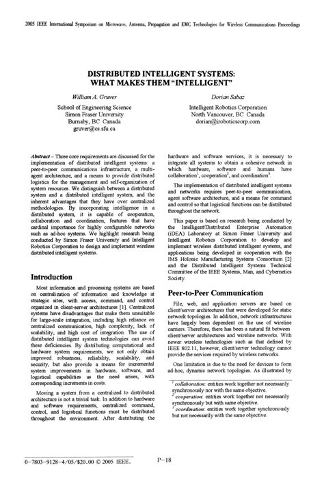 Pdf Distributed Intelligent Systems What Makes Them Intelligent