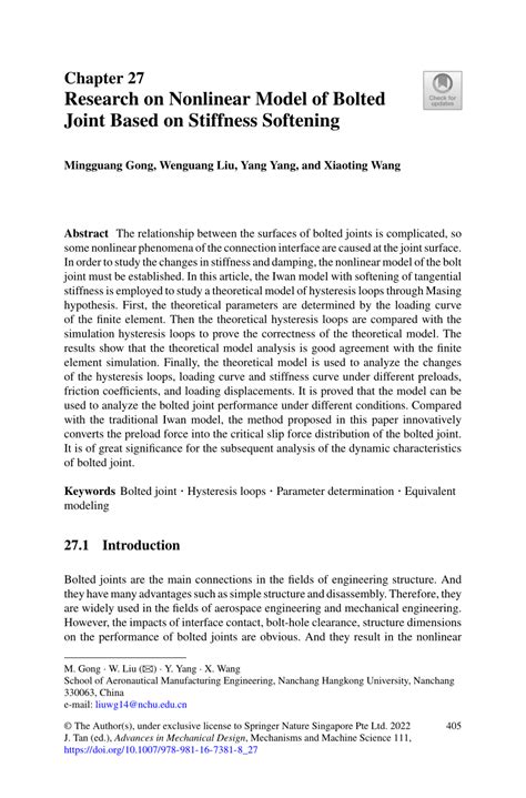 Pdf Research On Nonlinear Model Of Bolted Joint Based On Stiffness Softening