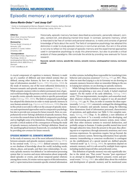 pdf episodic memory a comparative approach