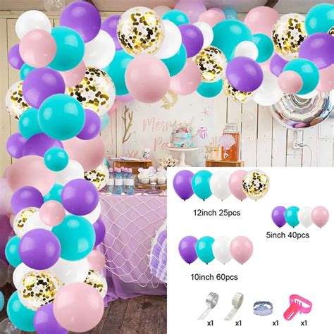 129pcs 보라색 티파니 블루 생일 풍선 핑크 골드 색종이 풍선 화환 아치 웨딩 베이비 샤워 인어 파티 장식풍선 And 액세서리