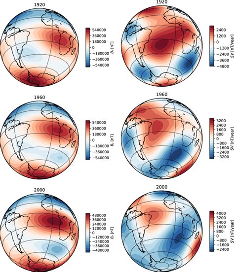 Radial Geomagnetic Field Left And Its Secular Variation Right At