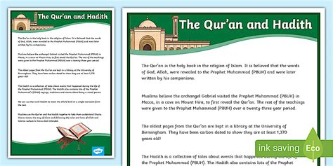 The Quran And Hadith Information Poster Re Ks2 Twinkl
