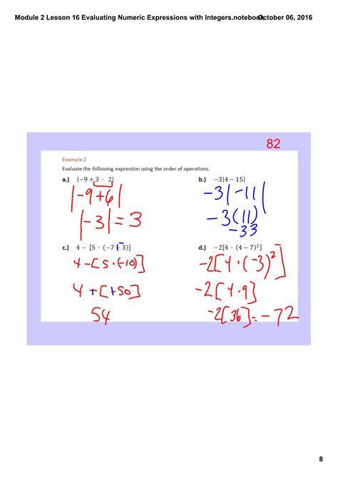 Module 2 Lesson 16 Evaluating Numeric Expressions With Integers Pdf