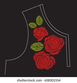 Red Rose Embroidery Artwork Design Fashion Stock Vector Royalty Free