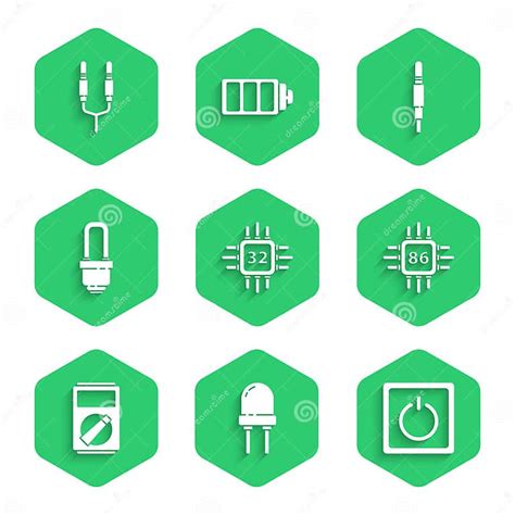 Set Processor With Microcircuits Cpu Light Emitting Diode Electric Light Switch Multimeter