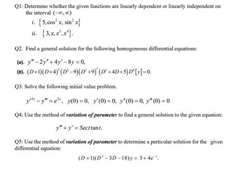 solved q1 determine whether the given functions are