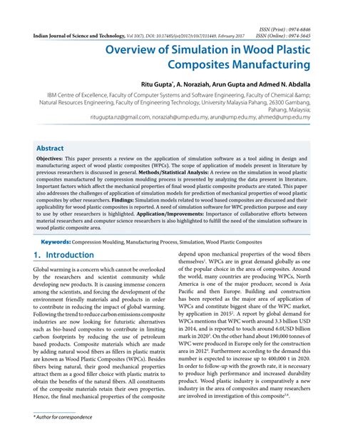 Pdf Overview Of Simulation In Wood Plastic Composites Manufacturing