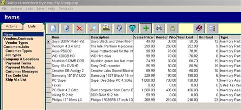 Item List Products Golden Inventory System