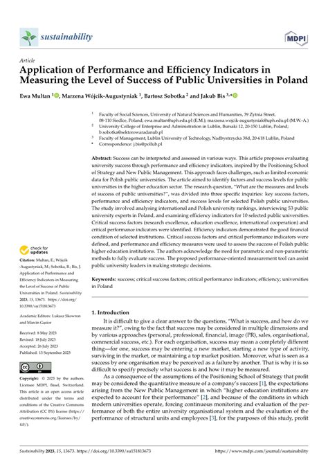Pdf Application Of Performance And Efficiency Indicators In Measuring