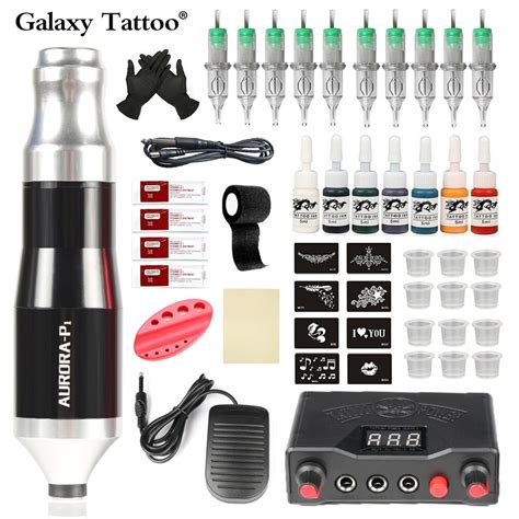 완벽한 문신 기계 키트 초보자용 로타리 문신 펜 오로라 문신 전원 10 피스 카트리지 바늘 잉크 문신 세트 키트 타투용 문신기 문신펜 Aliexpress
