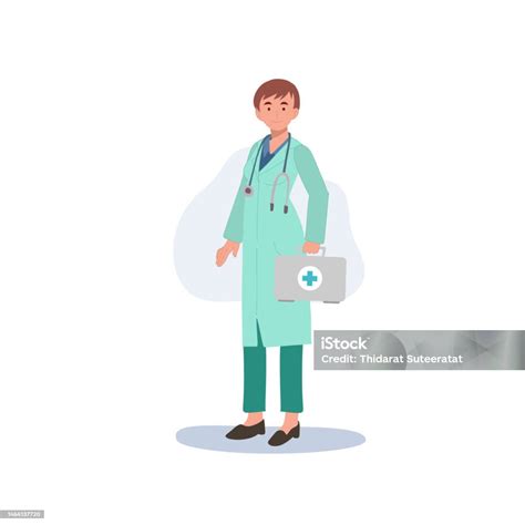 의료복을 입은 여의사 구급 상자를 가진 여자 의사 평면 벡터 그림 건강관리와 의술에 대한 스톡 벡터 아트 및 기타 이미지 건강관리와 의술 구급대원 만화 Istock