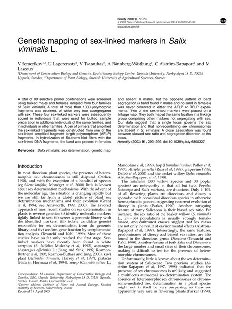 Pdf Genetic Mapping Of Sex Linked Markers In Salix Viminalis L
