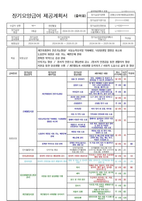방문요양 급여제공계획서 총평 네이버 블로그