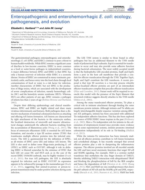 Pdf Enteropathogenic And Enterohemorrhagic E Coli Ecology Pathogenesis And Evolution