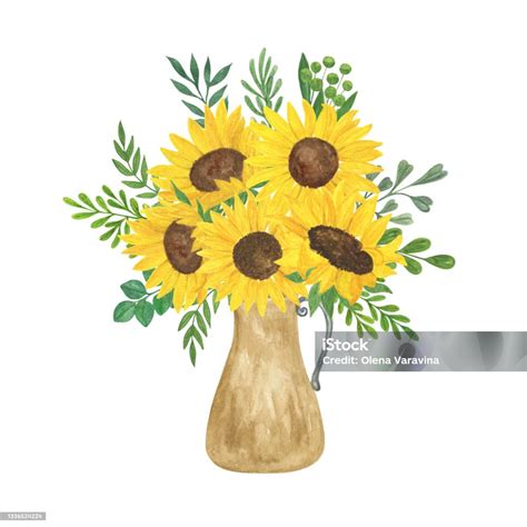 꽃 구성 해바라기 꽃병 수채화 일러스트 필드 농업 식물 여름 꽃다발 꽃 가지 인사말 카드 보헤미안 장식 결혼 초대 서식 휴일 디자인에 잎 가을에 대한 스톡 벡터 아트 및