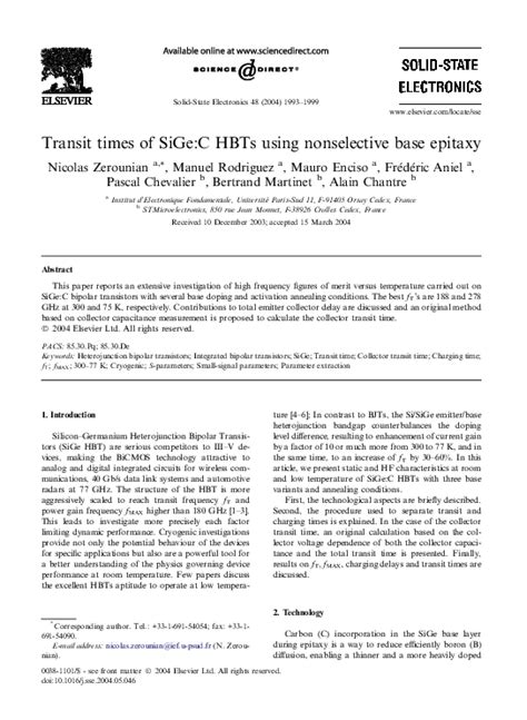 Pdf Transit Times Of Sige C Hbts Using Nonselective Base Epitaxy
