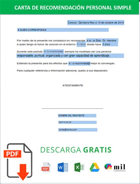 Carta De Recomendacion Formato Para Llenar