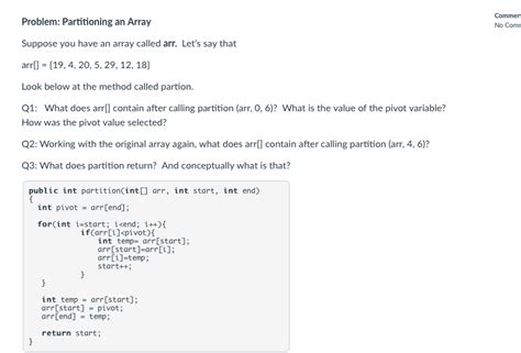 Solved Problem Partitioning An Array Commen No Como Suppose