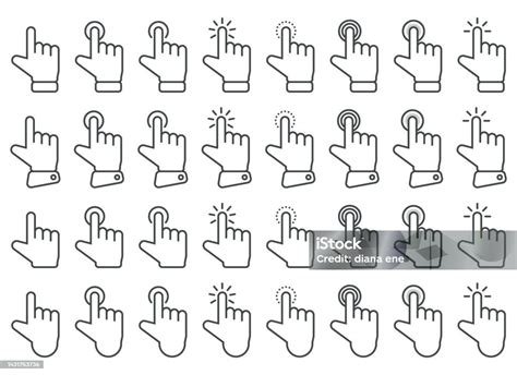Hand Cursor Icon In Different Gestures Finger Mouse Cursor Clicking Cursor Vector Illustration