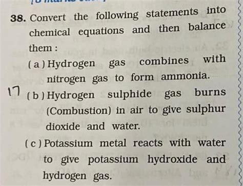 38 convert the following statements into chemical equations and then bal