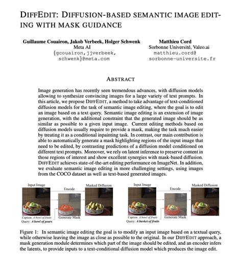 Ak On Twitter Diffedit Diffusion Based Semantic Image Editing With Mask Guidance Abs