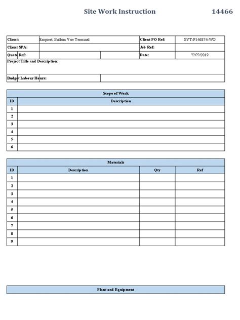 Site Work Instruction Template Pdf