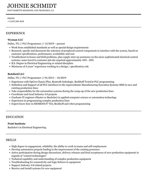 Plc Programmer Resume Samples Velvet Jobs