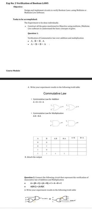 Solved Exp No 3 Verification Of Boolean Laws Objective