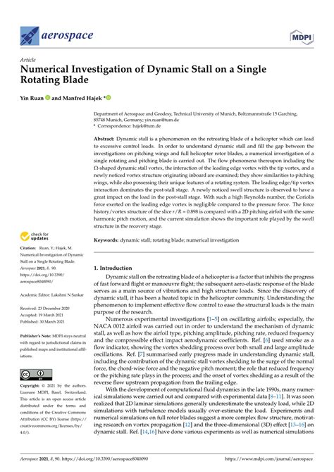 Pdf Numerical Investigation Of Dynamic Stall On A Single Rotating Blade