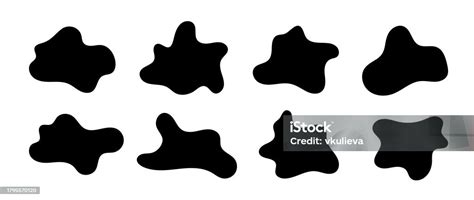 Abstract Organic Shapes Collection Irregular Liquid Forms Set Black Amoeba Blobs Blotches Drops